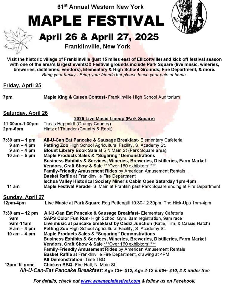 2025 Schedule of Events – 61st Annual WNY Maple Festival